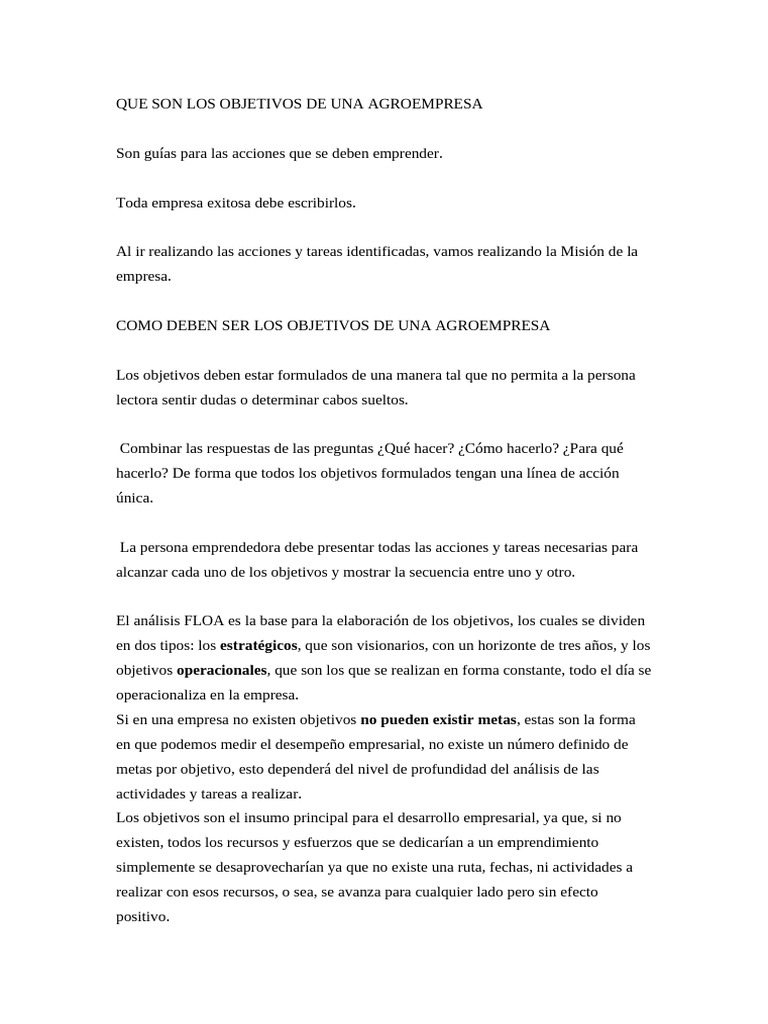 Objetivos Clave para Agroempresas | PDF