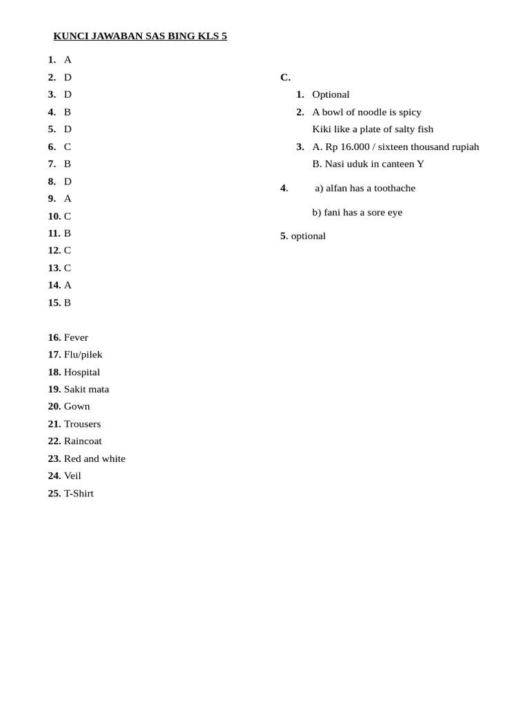 Kunci Sas Bing Kls 5 | PDF