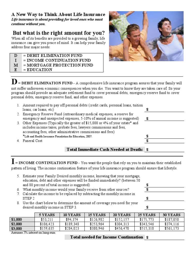 Form - DIME Calclator (Life Insurance) | PDF | Life Insurance ...