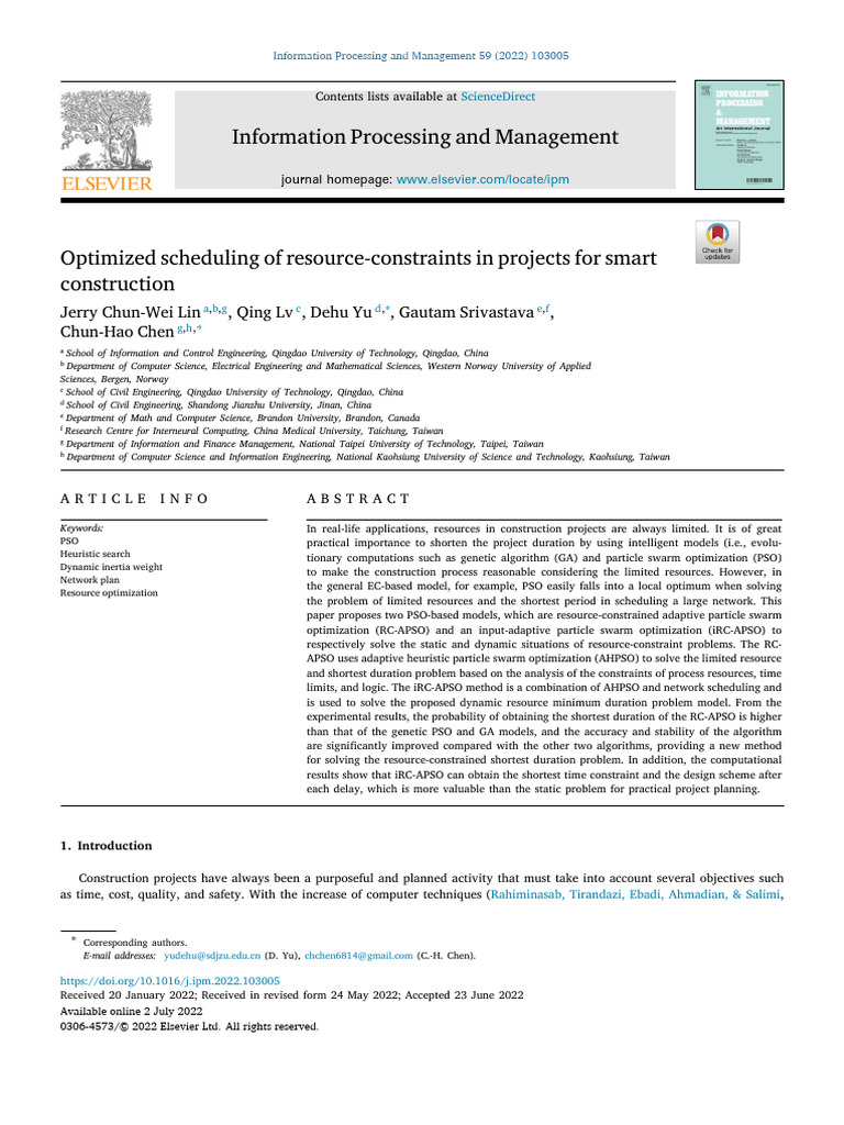 Jurnal 2 - Optimized scheduling of resource-constraints in projects for smart Construction | PDF ...