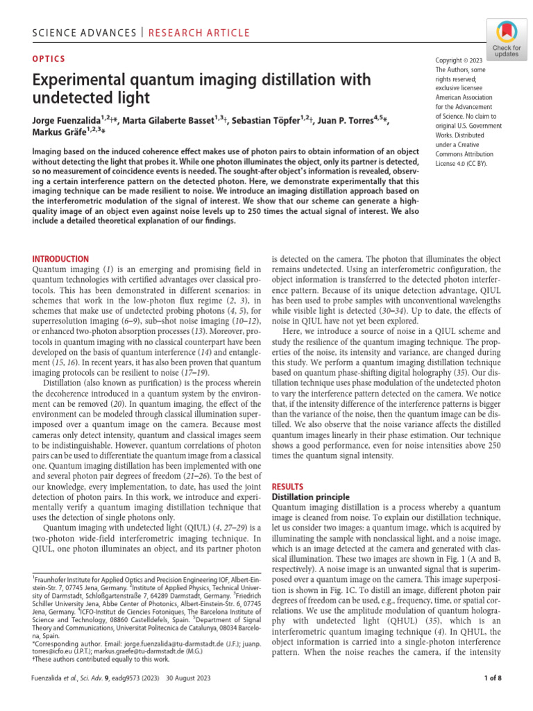 Experimental Quantum Imaging Distillation With Undetected Light | PDF | Photon | Nonlinear Optics