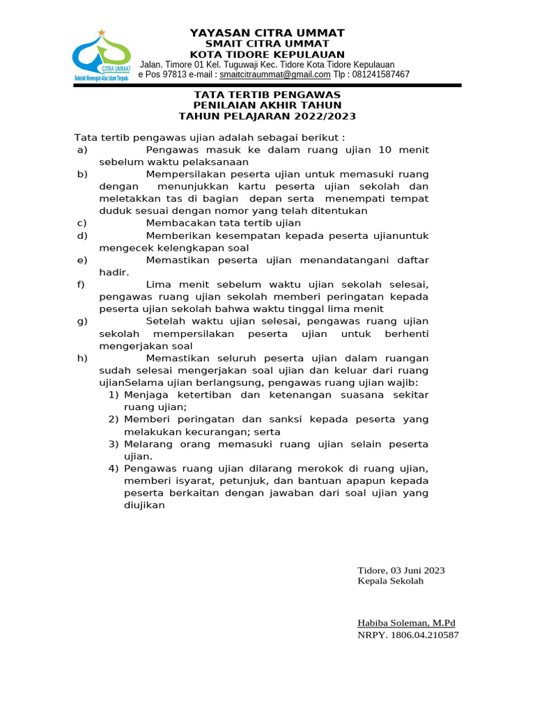 Tata Tertib Pengawas Pat 2023 | PDF