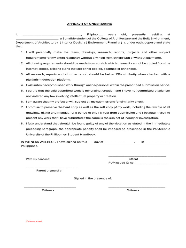 Affidavit of Undertaking | PDF | Justice | Crime & Violence