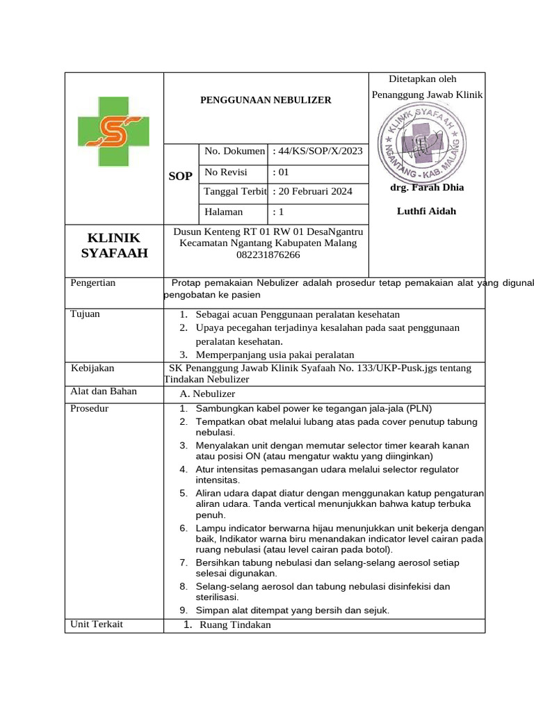 Sop Penggunaan Nebulizer | PDF