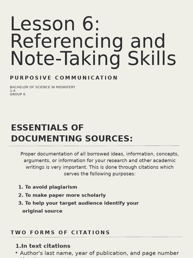 Referencing and Note-Taking Skills | PDF | Plagiarism | Citation