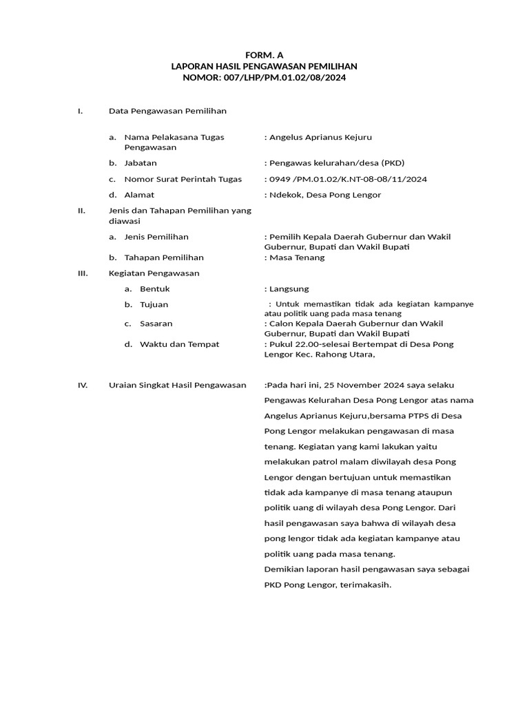 Form a 25 di desaPongLengor | PDF