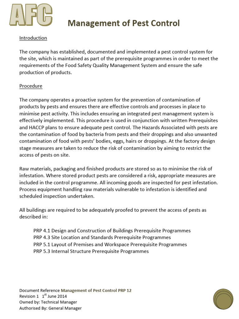 PRP 12 Management of Pest Control | PDF | Pesticide | Pest Control