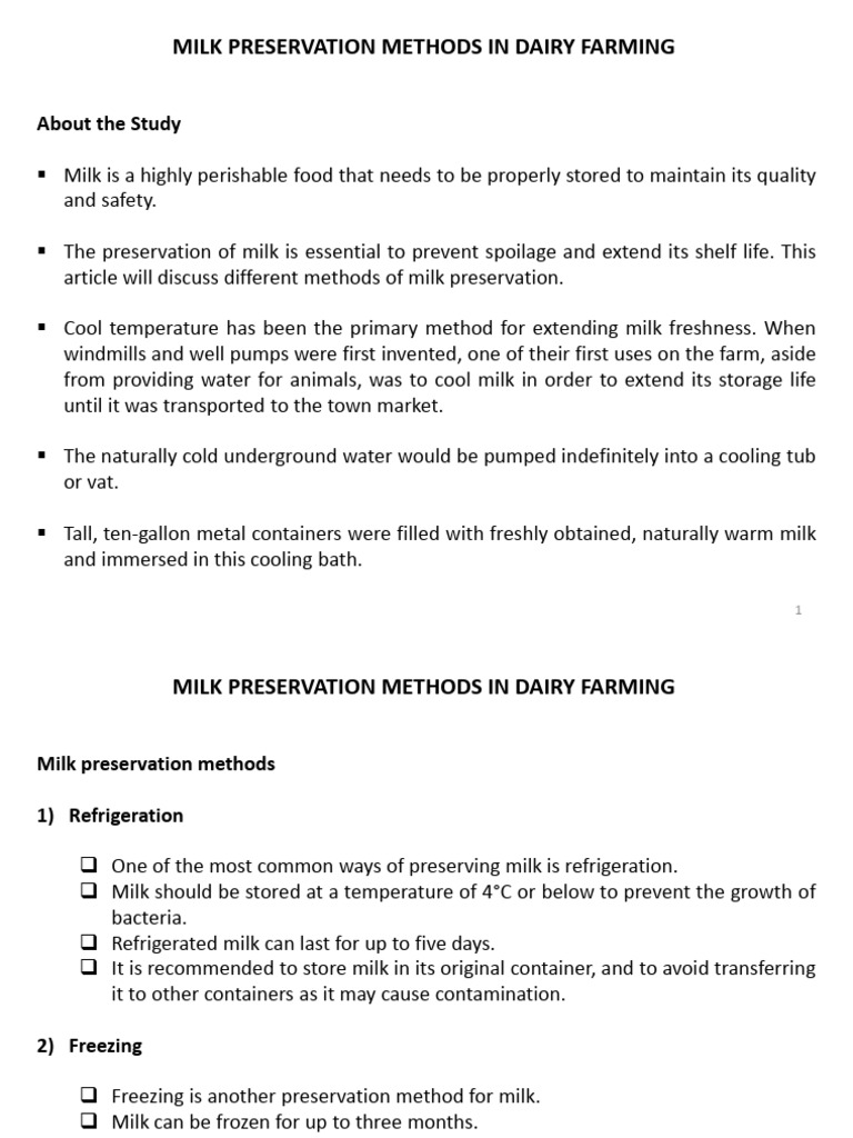 Milk Preservation Techniques Guide | PDF | Milk | Food Preservation