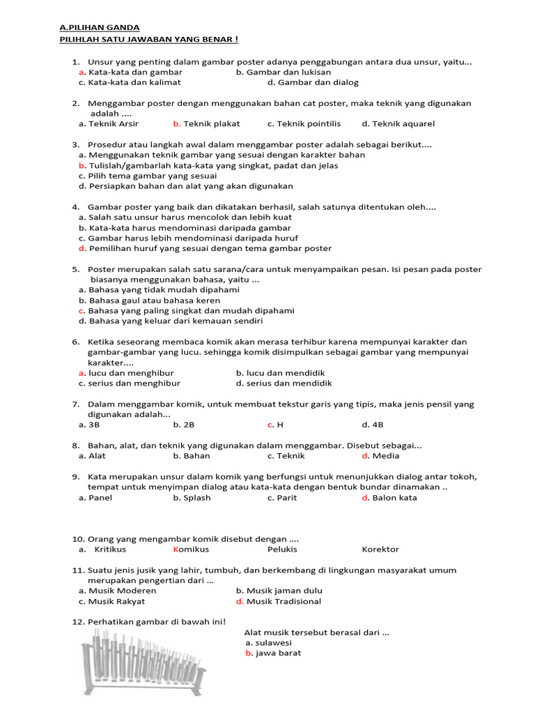Soal Seni Budaya-11-Kumer 2024 | PDF