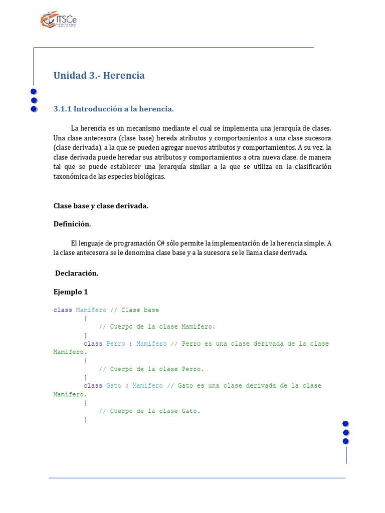 Unidad 3-Herencia | PDF | Herencia (Programación Orientada a Objetos ...