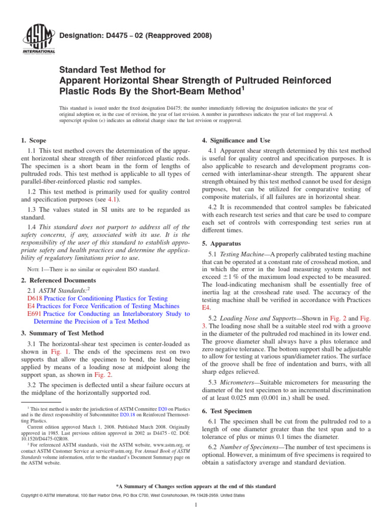 D4475.148582-1 (Apparent Horizontal Shear Strength of Pultruded ...