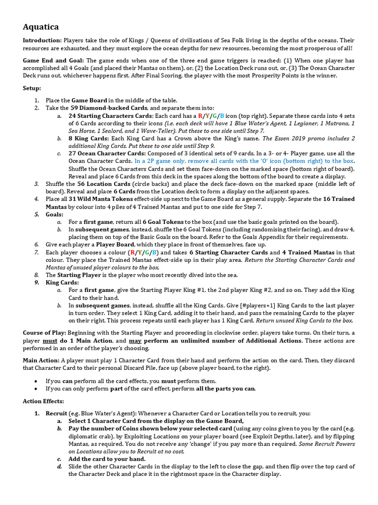 Aquatica Game Rules and Setup Guide | PDF | Games Of Mental Skill ...