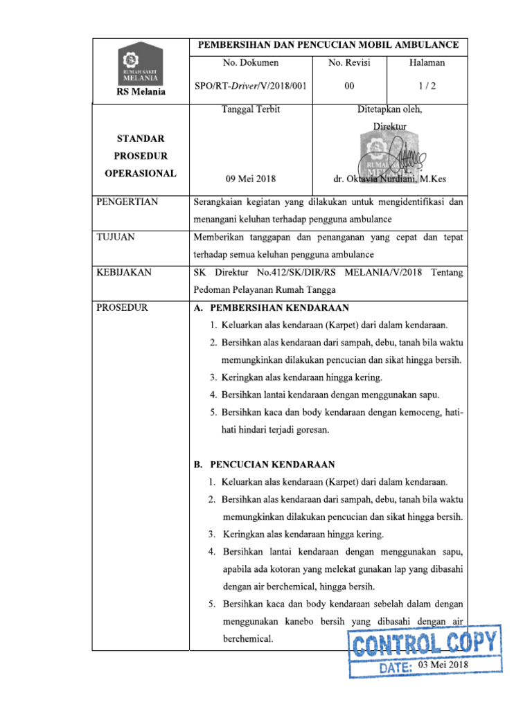 Spo Pembersihan Dan Pencucian Mobil Ambulance | PDF