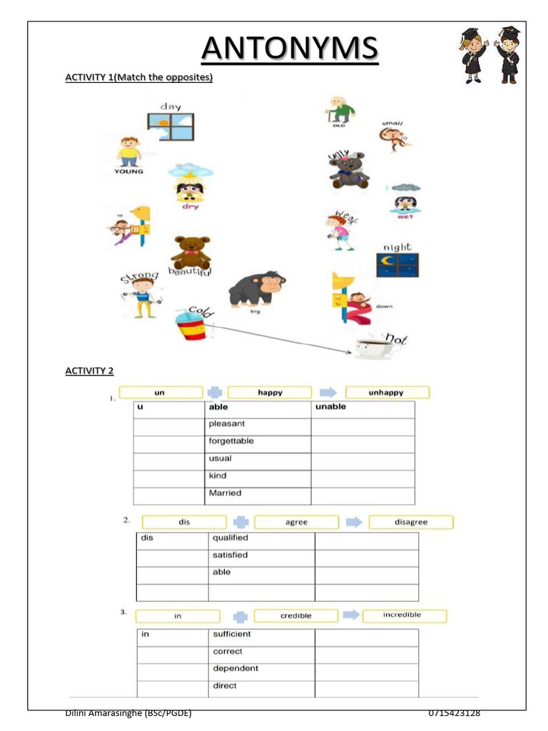 Antonyms Activities for Learning | PDF