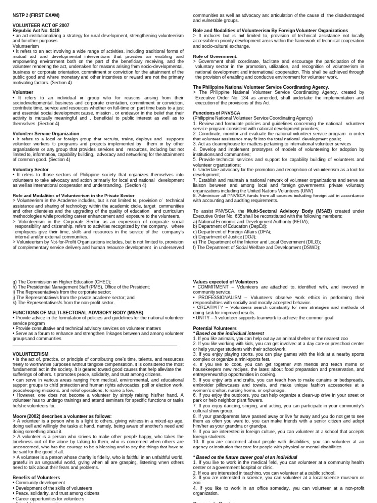 NSTP 2 Exam | PDF | Volunteering | Leadership