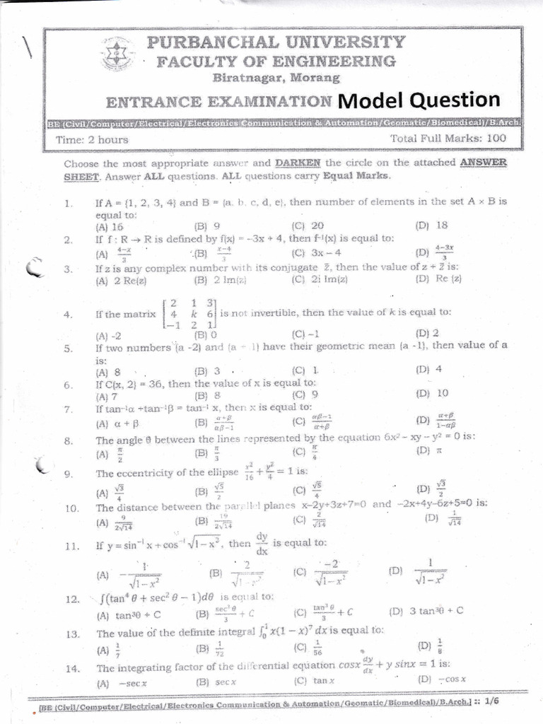 Entrance Model Ques 2081-82 | PDF