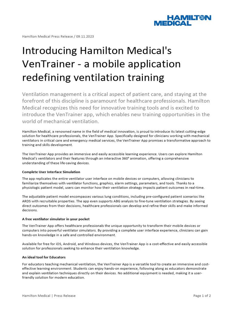 2023 Press-Release VenTrainer-App en | PDF | Simulation | Mobile App