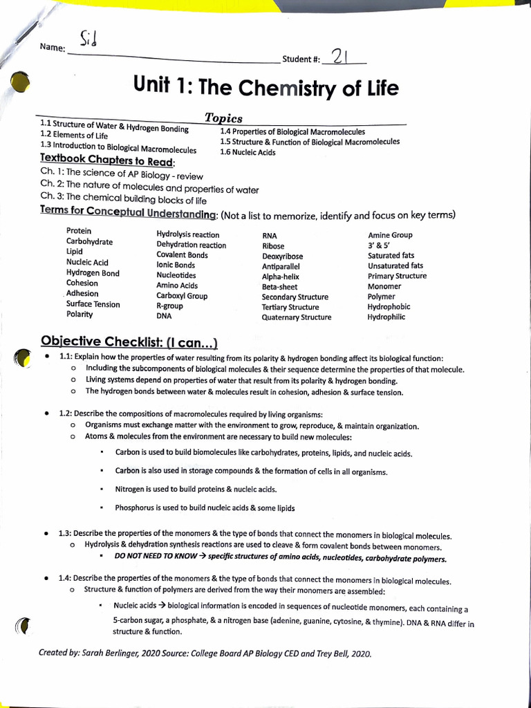 Unit 1 Chemistry of Life | PDF | Biomolecules | Macromolecules