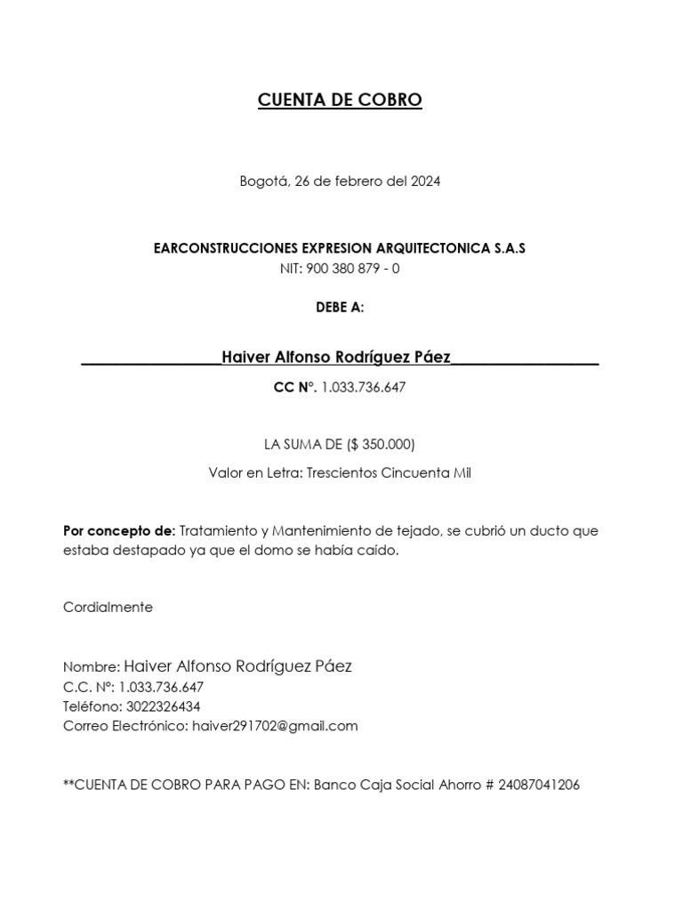 Copia de Cuenta de Cobro Haiver | PDF