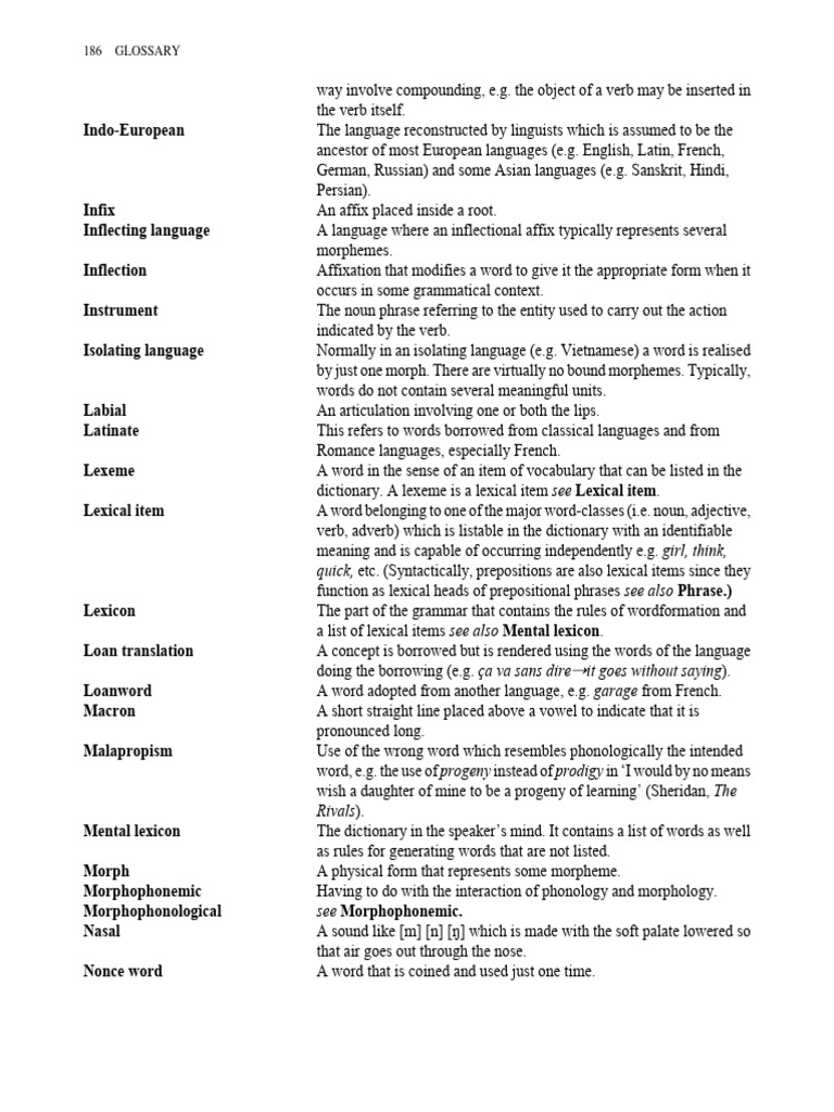 Linguistic Terms and Definitions Glossary | PDF | Word | Lexicon