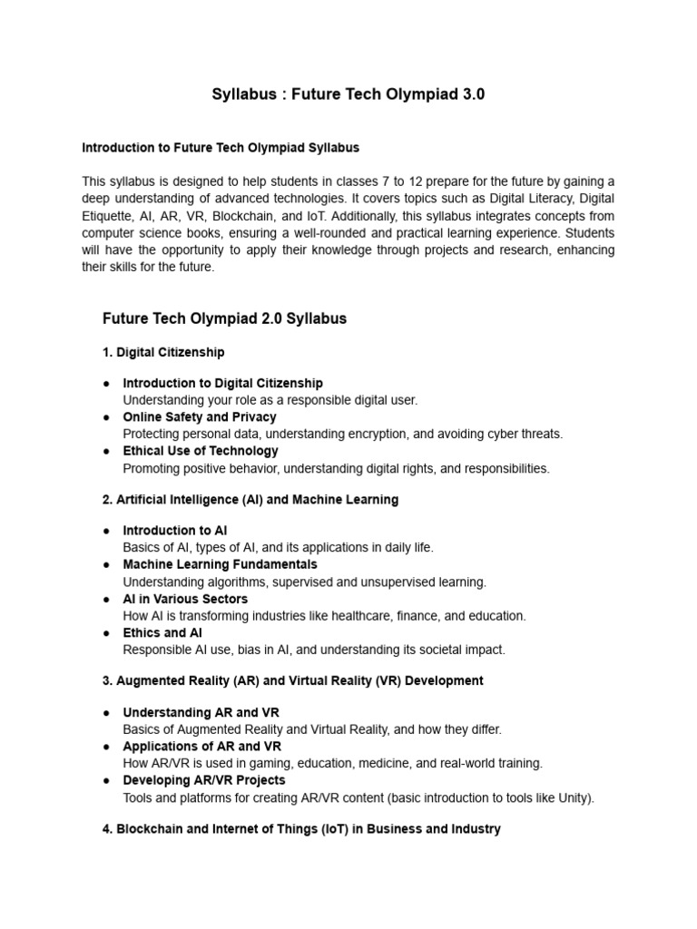 Syllabus - Future Tech Olympiad 3.0 | PDF | Internet Of Things | Artificial Intelligence