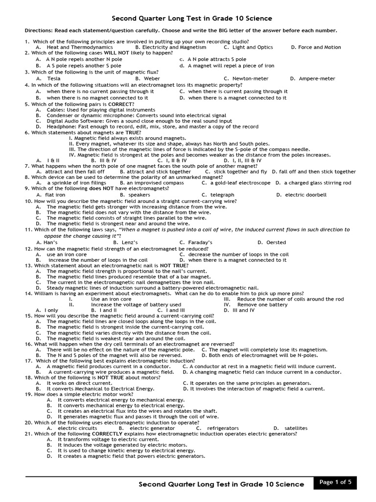 G10 Science Q2 THLT | PDF | Electromagnetic Induction | Electromagnetic ...