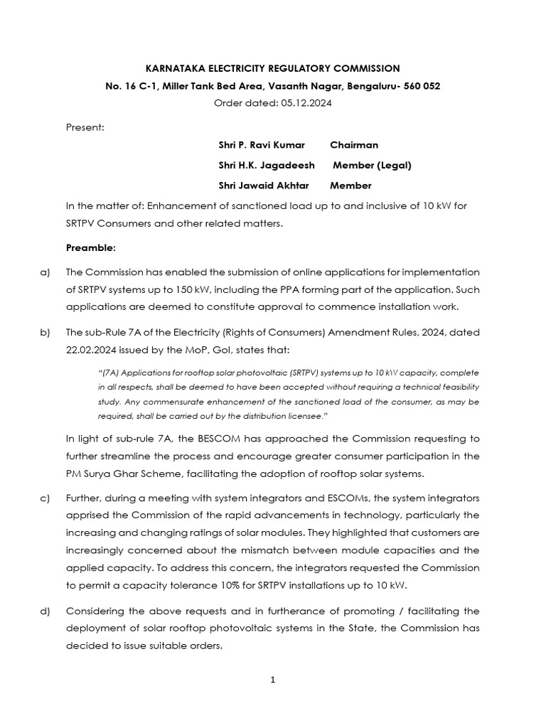 Enhancement of Sanctioned Load and Related Matters | PDF | Photovoltaic ...
