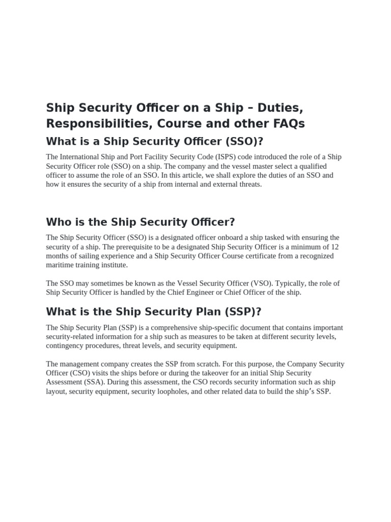 Ship Security Officer: Duties & Training Guide | PDF
