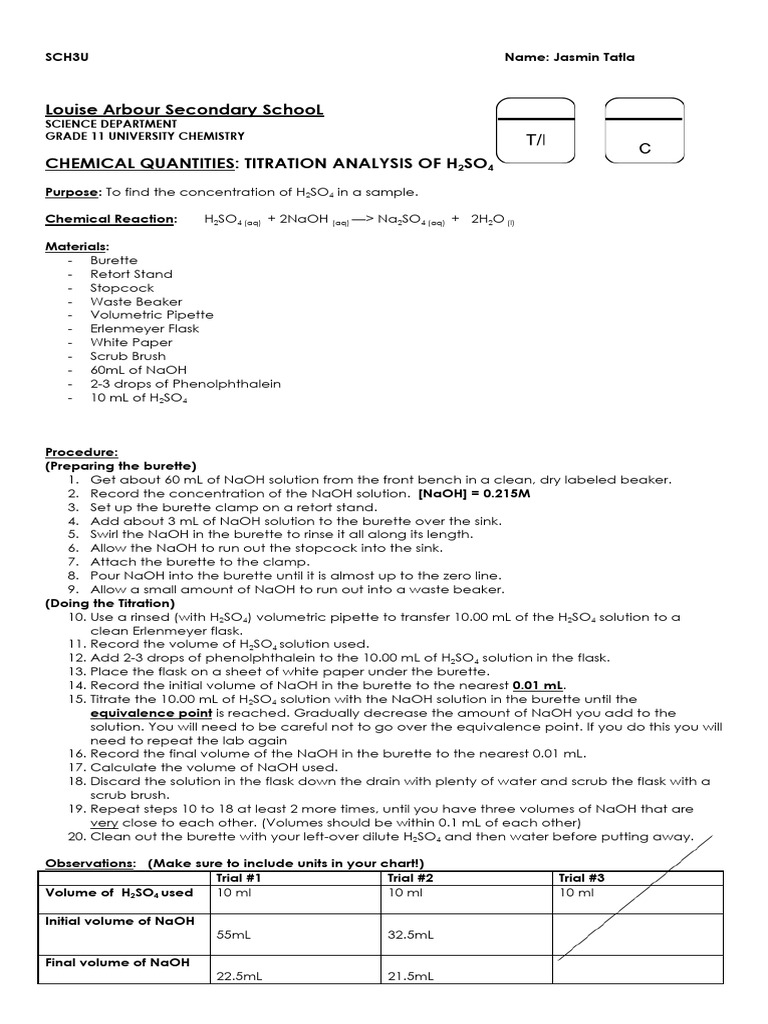 _Lab - Titration H2SO4.docx (2) | PDF | Titration | Chemistry