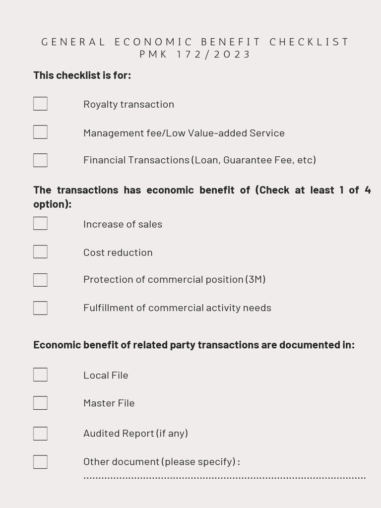 General Economic Benefit Checklist | PDF