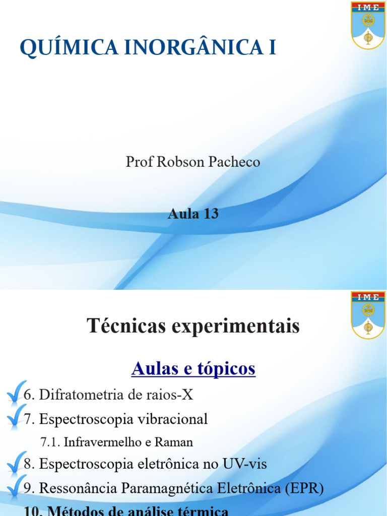 Inorg 1 - Aula 11 - Tecnicas 3 - Analise Termica | PDF | Análise térmica | Física Aplicada e ...