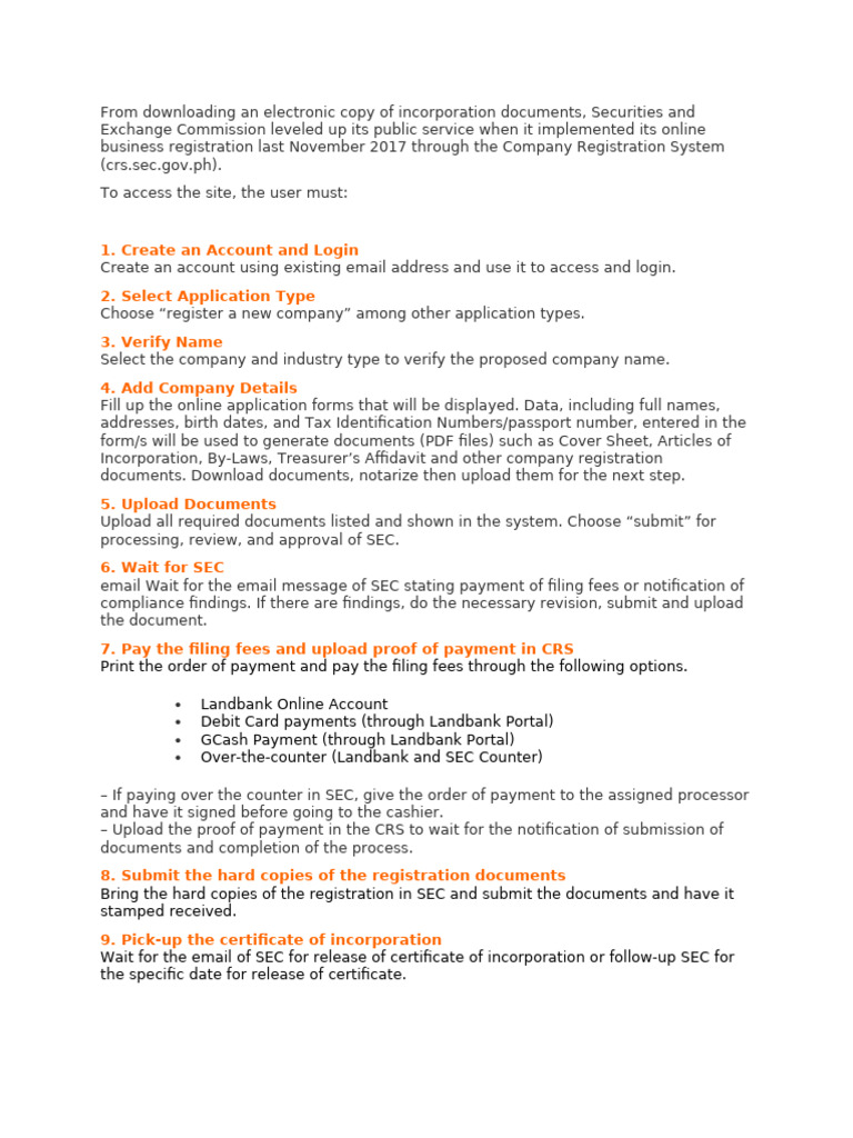 SEC CRS - Process Step by Step | PDF