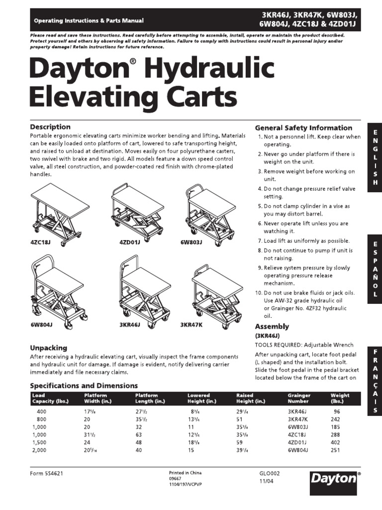 Dayton Hydraulic Elevating Carts OIPM | PDF