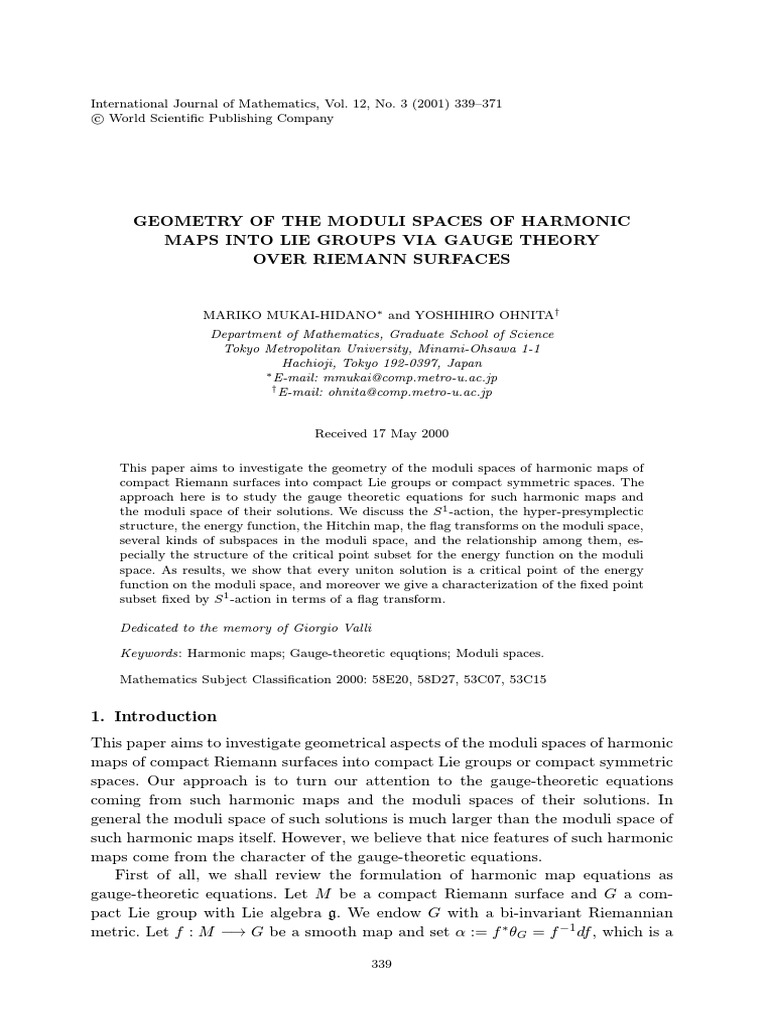 Geometry of The Moduli Spaces of Harmonic Maps Into Lie Groups Via Gauge Theory Over Riemann ...