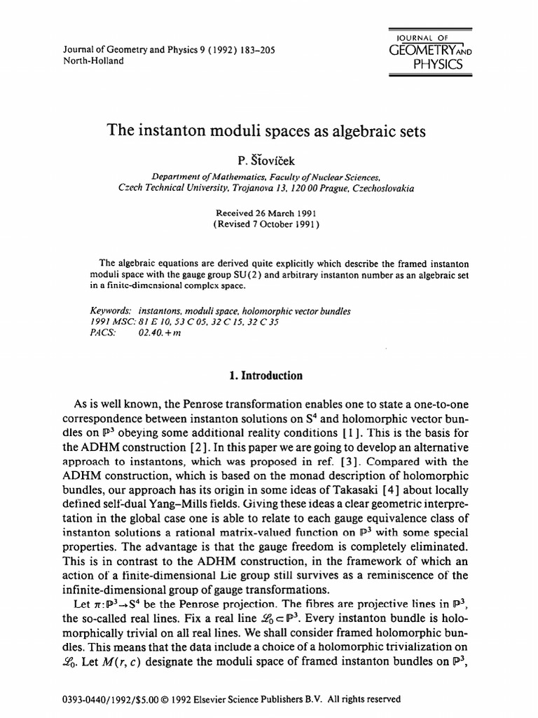 Instanton Moduli Spaces as Algebraic Sets | PDF | Gauge Theory | Vector ...