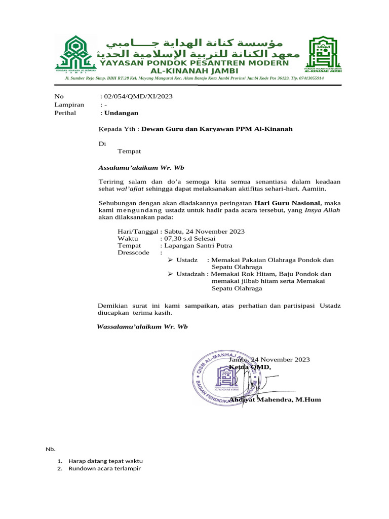 undangan hari guru untuk guru dan karyawan | PDF