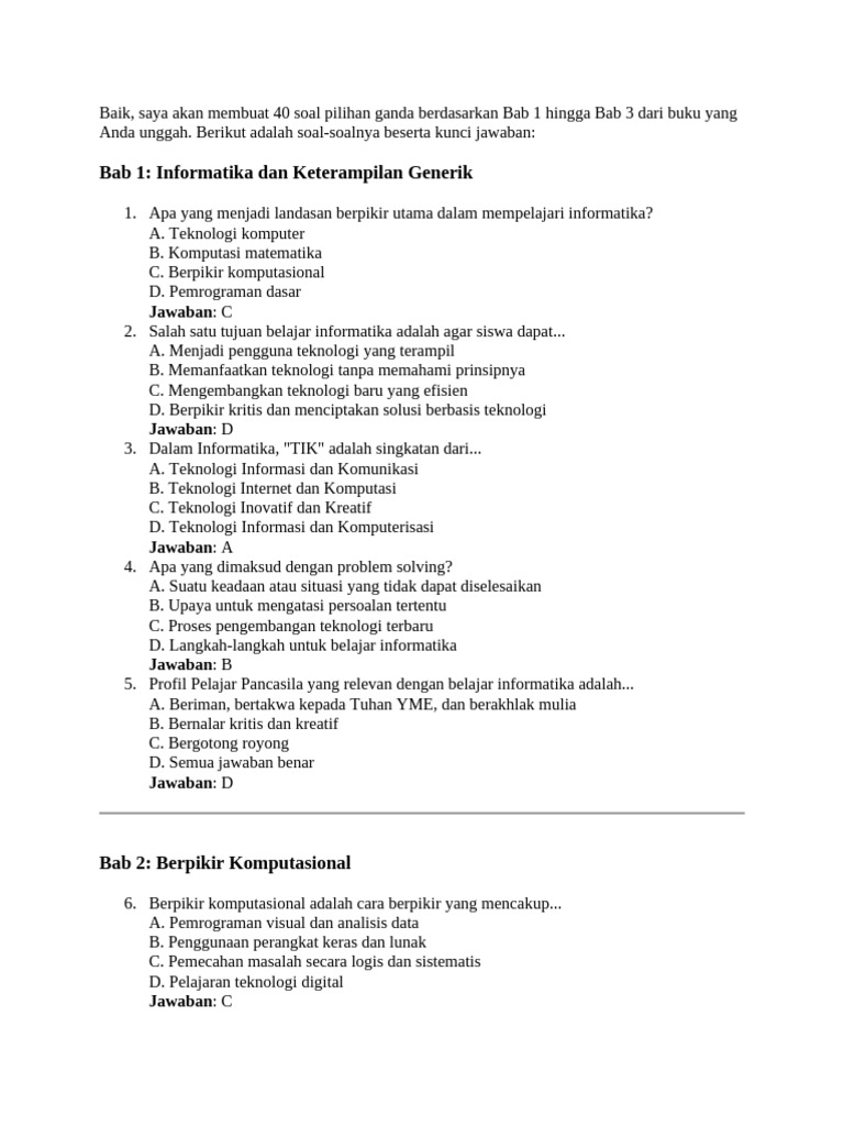Soal Informatika Kelas 7 Semester Ganjil | PDF