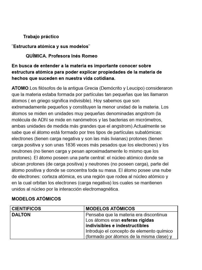 Estructura At-Mica y Modelos At-Micos | PDF | Átomos | Núcleo atómico