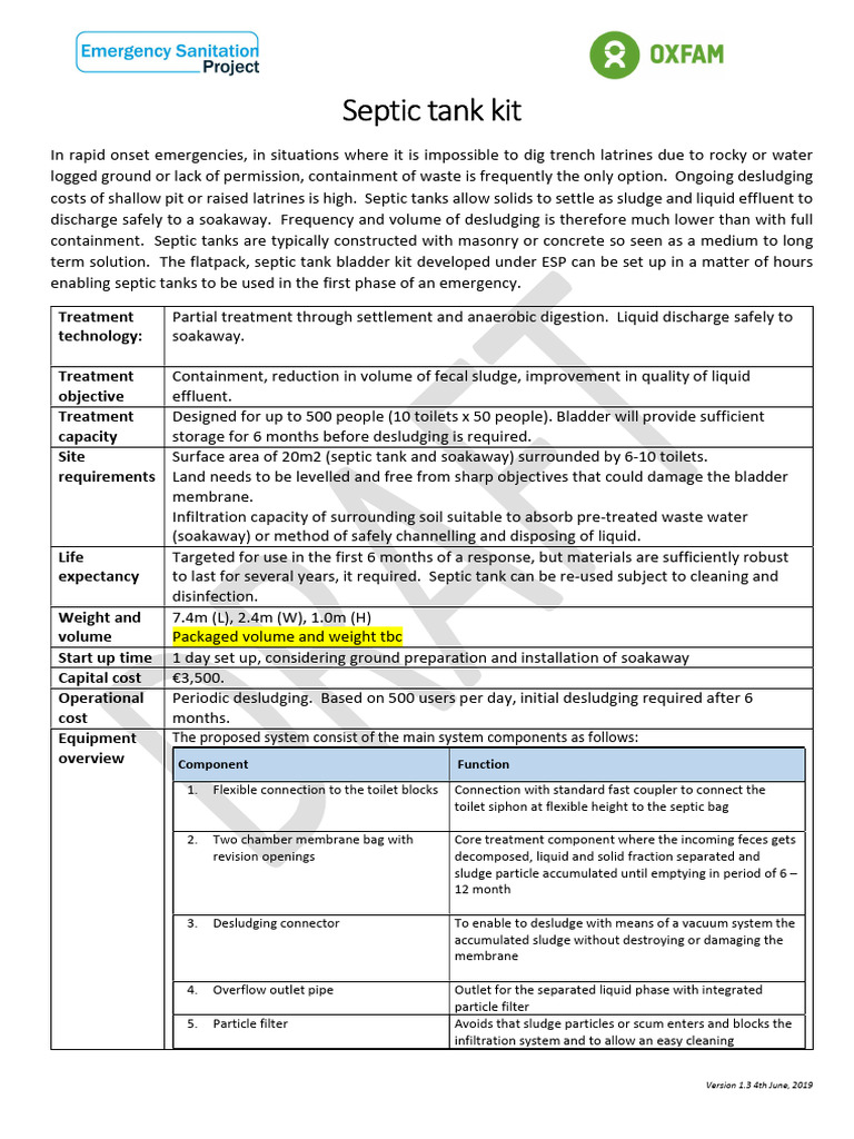 fact-sheet-deployable-septic-tank-kit | PDF | Septic Tank | Environmental Technology