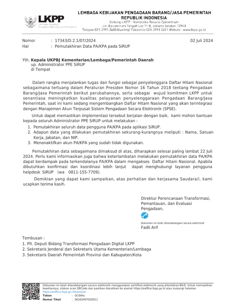 Skel LKPP - Pemutakhiran Data PA_KPA | PDF