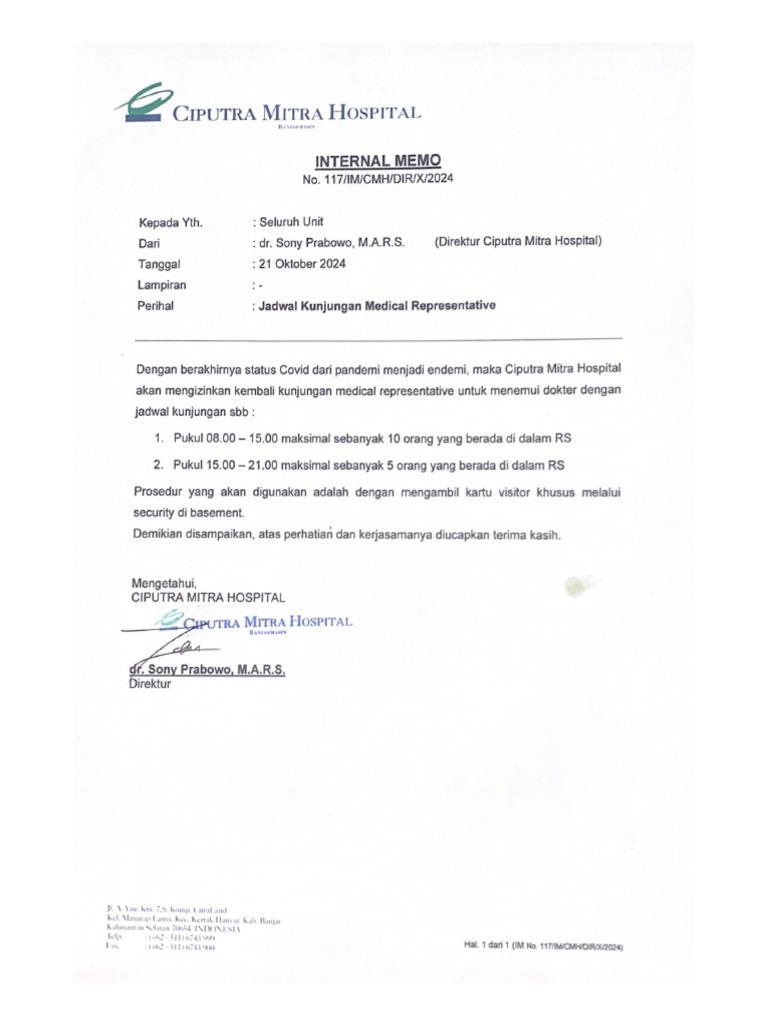 Im Jadwal Kunjungan Medref Di CMH | PDF