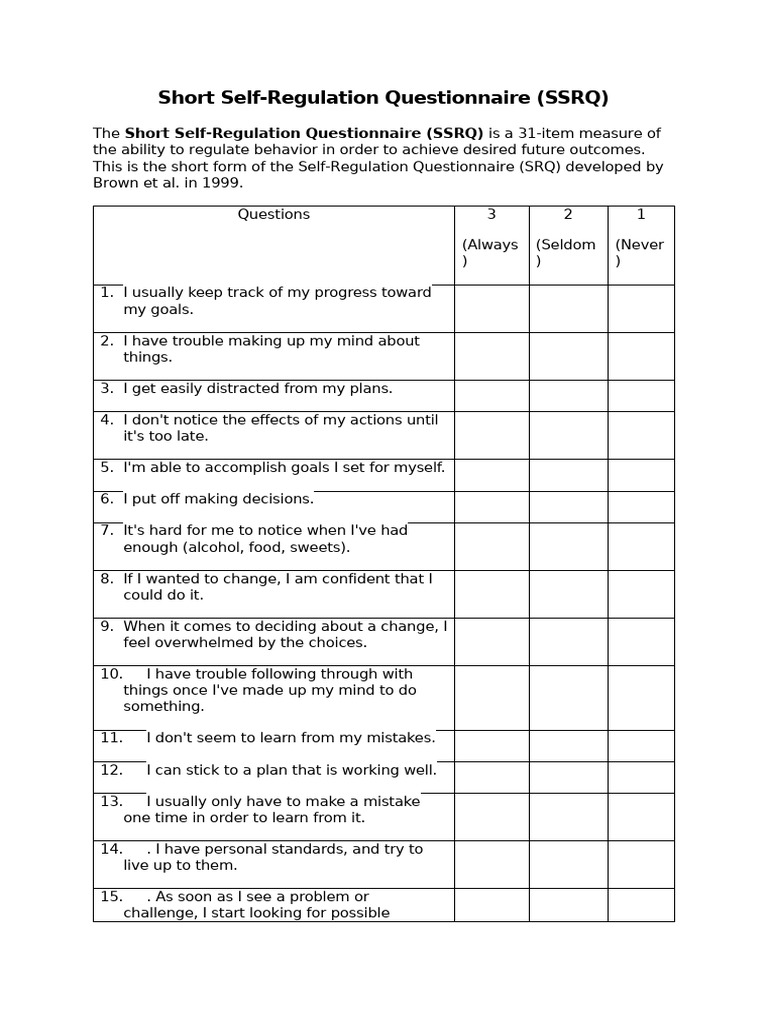 Short Self Regulated Questionnaire | PDF | Self-Management | Self Control