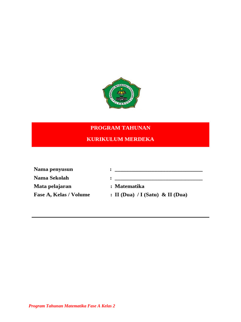 Prota Matematika Kelas 2 | PDF