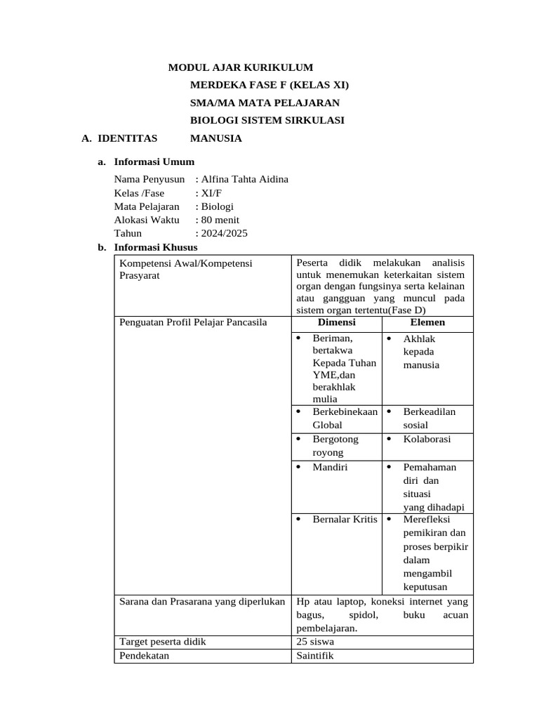 Modul Ajar Biologi Kelas XI Kurmer | PDF