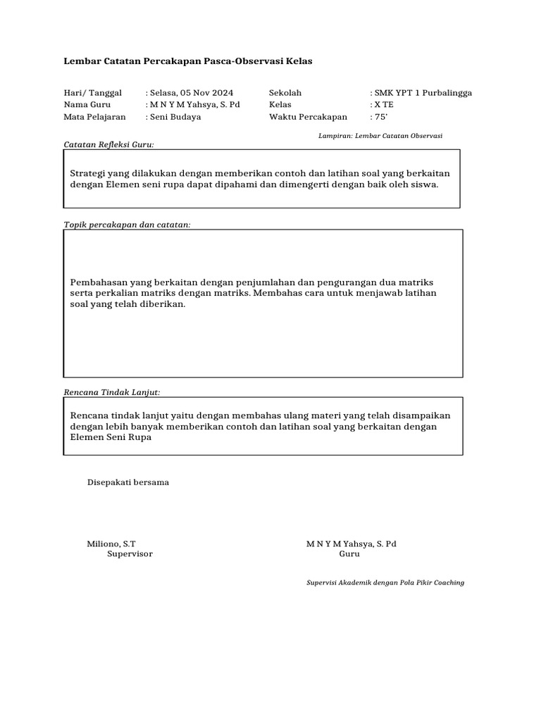 2b. Lembar Catatan Percakapan Pasca-Observasi Kelas | PDF