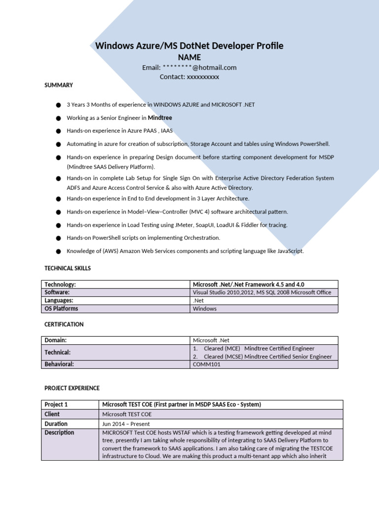 Microsoft Azure Sample Resume 2 | PDF | Microsoft Azure | Software As A ...
