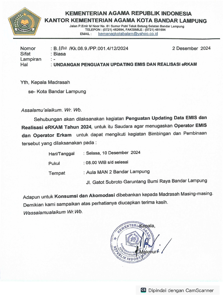 Undangan Penguatan Updating EMIS Dan e-RKAM | PDF