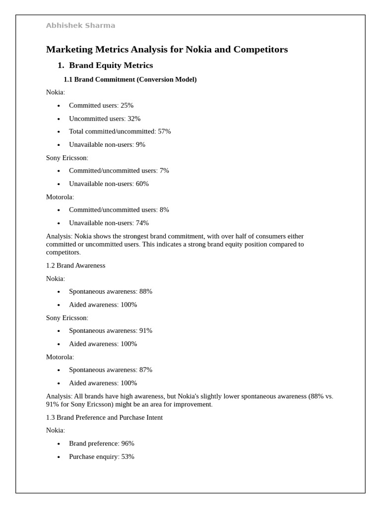 Marketing Metrics Analysis For Nokia and Competitors | PDF | Brand ...
