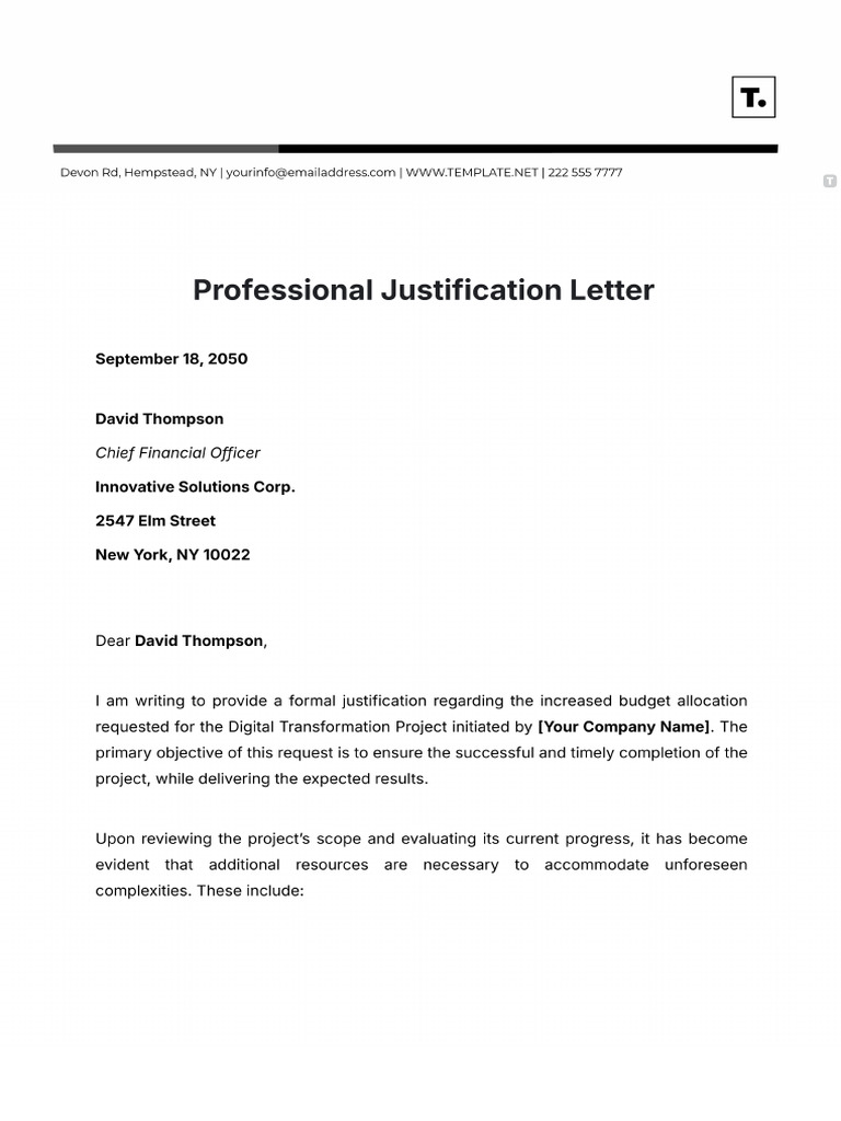 Free Professional Justification Letter Template - Edit Online ...