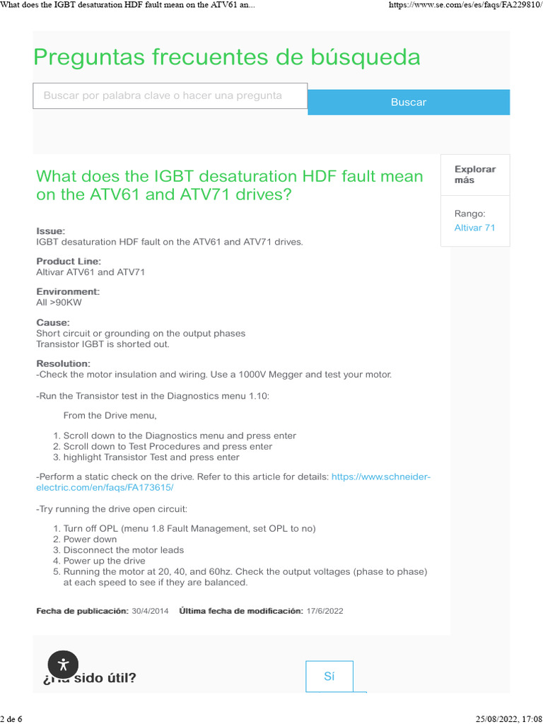 What Does The IGBT Desaturation HDF Fault Mean On The ATV61 and ATV71 Drives Schneider Electric ...